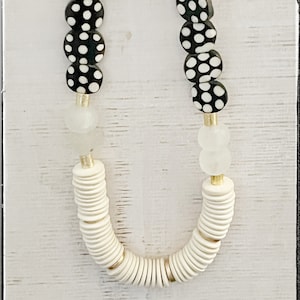 Polka Dot African Bone Bead Flat Bead / White Coconut Chip Bead ...
