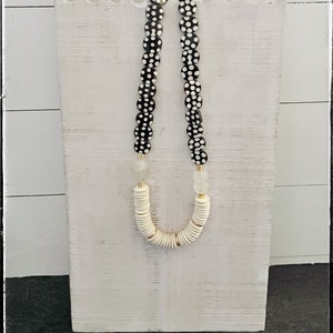 Polka Dot African Bone Bead Flat Bead / White Coconut Chip Bead ...