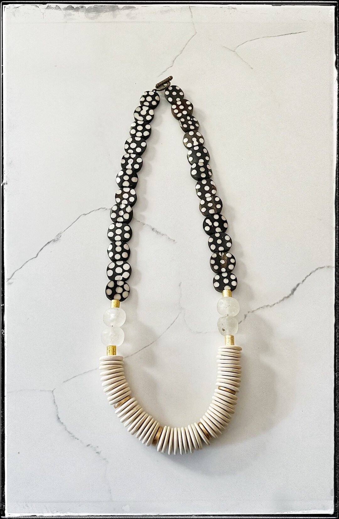 Polka Dot African Bone Bead Flat Bead / White Coconut Chip Bead ...