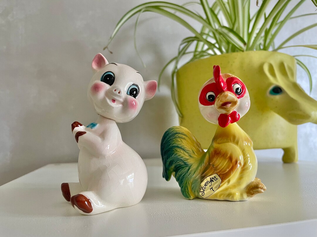 Vintage Bobble Head Pair Ceramic Piggy Pig and Chicken Made in Japan ...