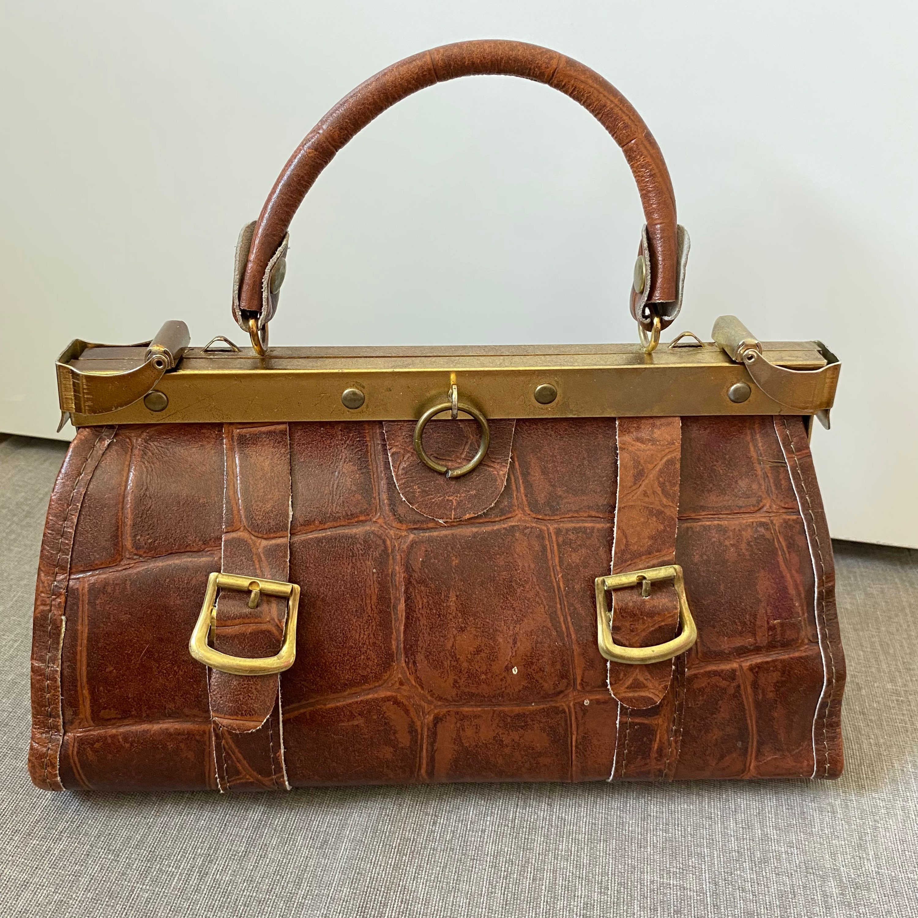 Antique Exotic Leather Vintage Bag, Doctor Style Old Handbag, Small ...