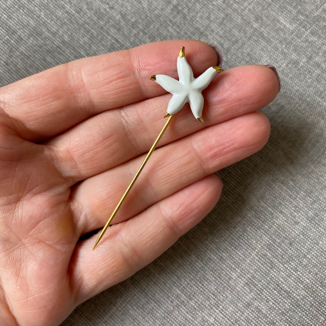 Vintage Starfish Brooch, White Enamel Starfish Stick Pin, Nautical ...
