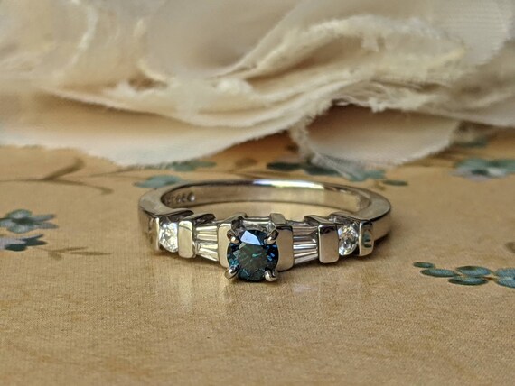 Vintage Royal Blue and Round Baguette Diamond Platinu… - Gem