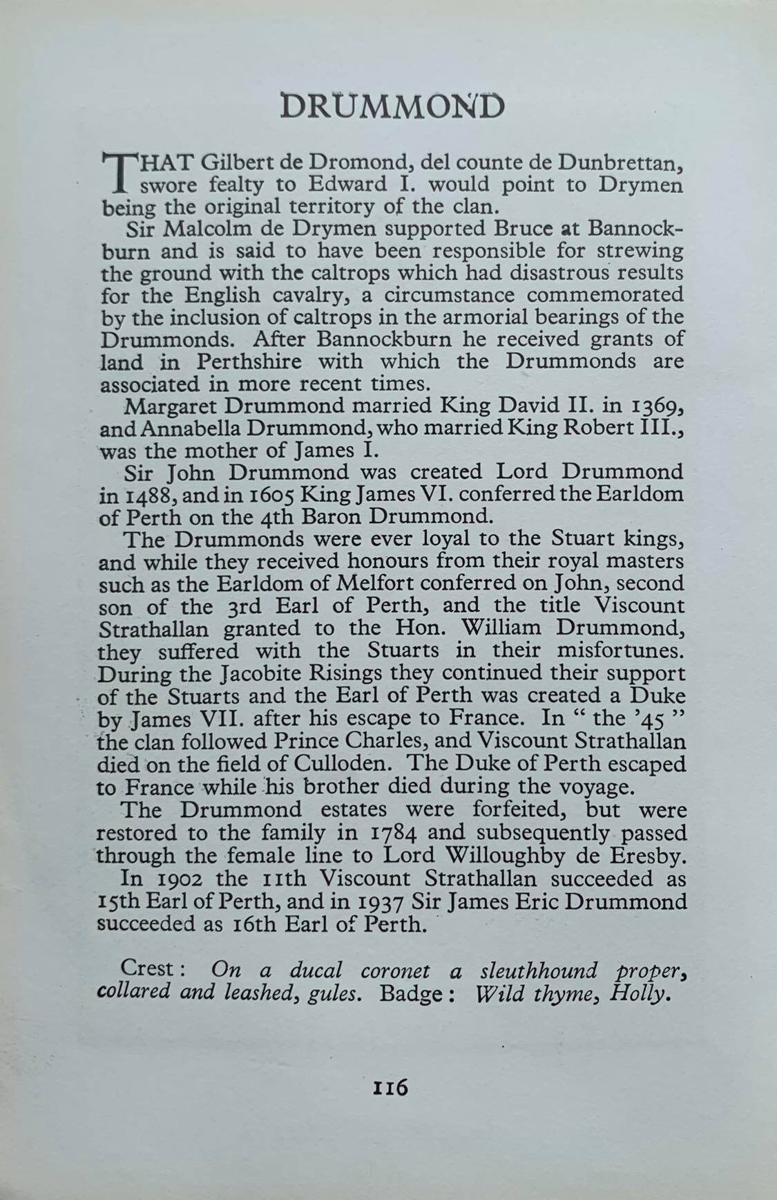 DRUMMOND 1949 Original Vintage Print From the Clans and - Etsy