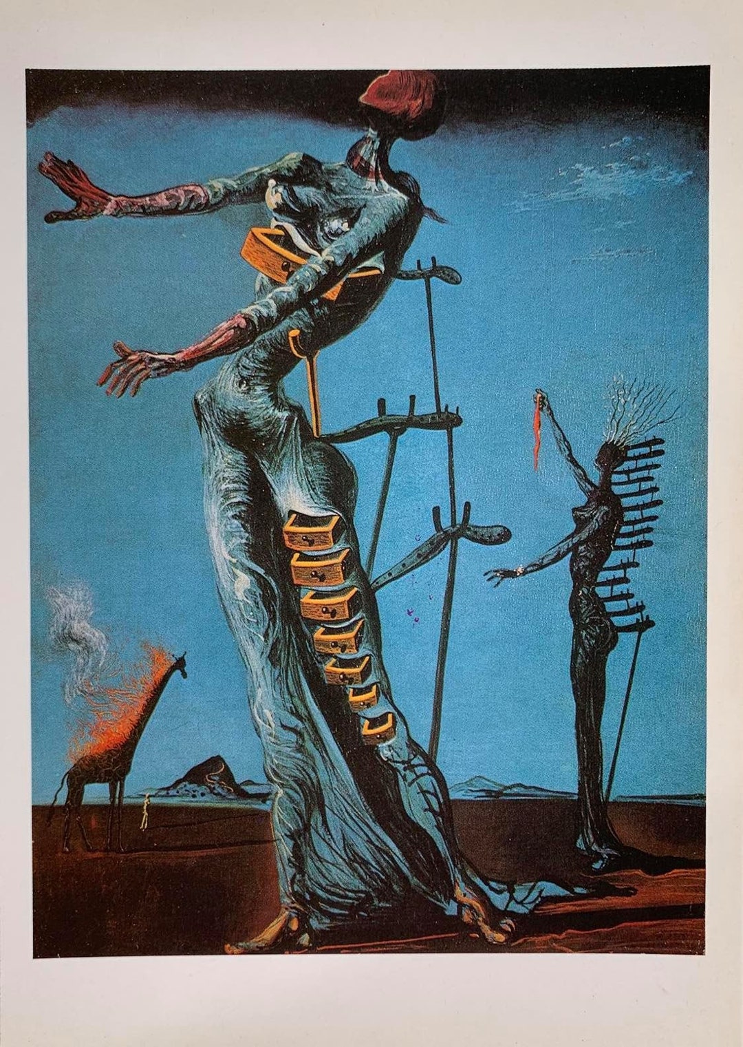 Original Vintage Postcard Print, Salvador Dali 'the Burning Giraffe ...