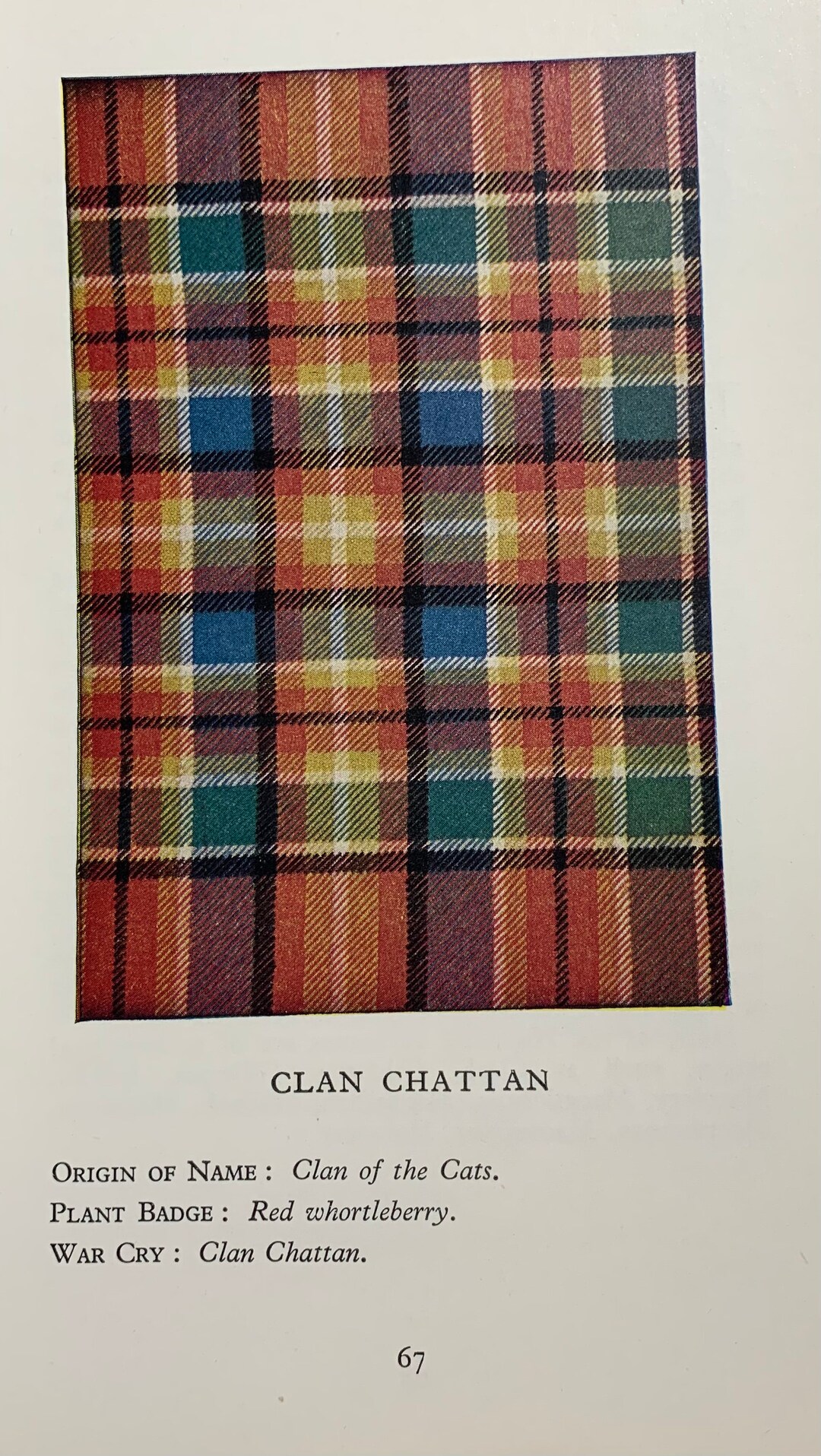 CLAN CHATTAN 1961 Impresión vintage original de Los clanes y tartanes ...