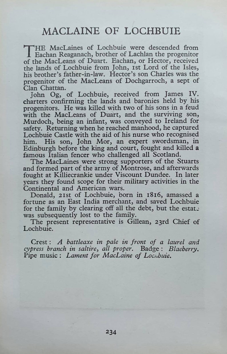 MACLAINE OF LOCHBUIE 1949 Original Vintage Print From the - Etsy