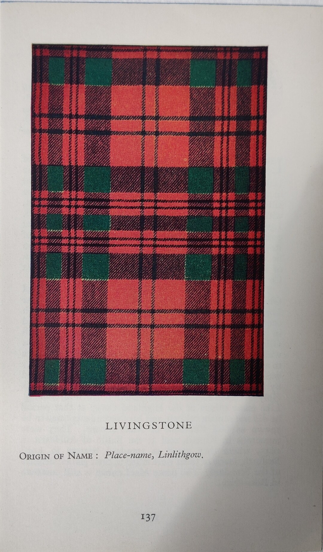 LIVINGSTONE 1961 Original Vintage Print From the Clans and Tartans of ...