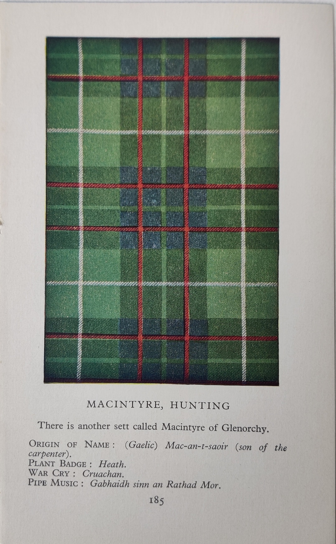 MACINTYRE 1961 Original Vintage Print From the Clans and Tartans of ...