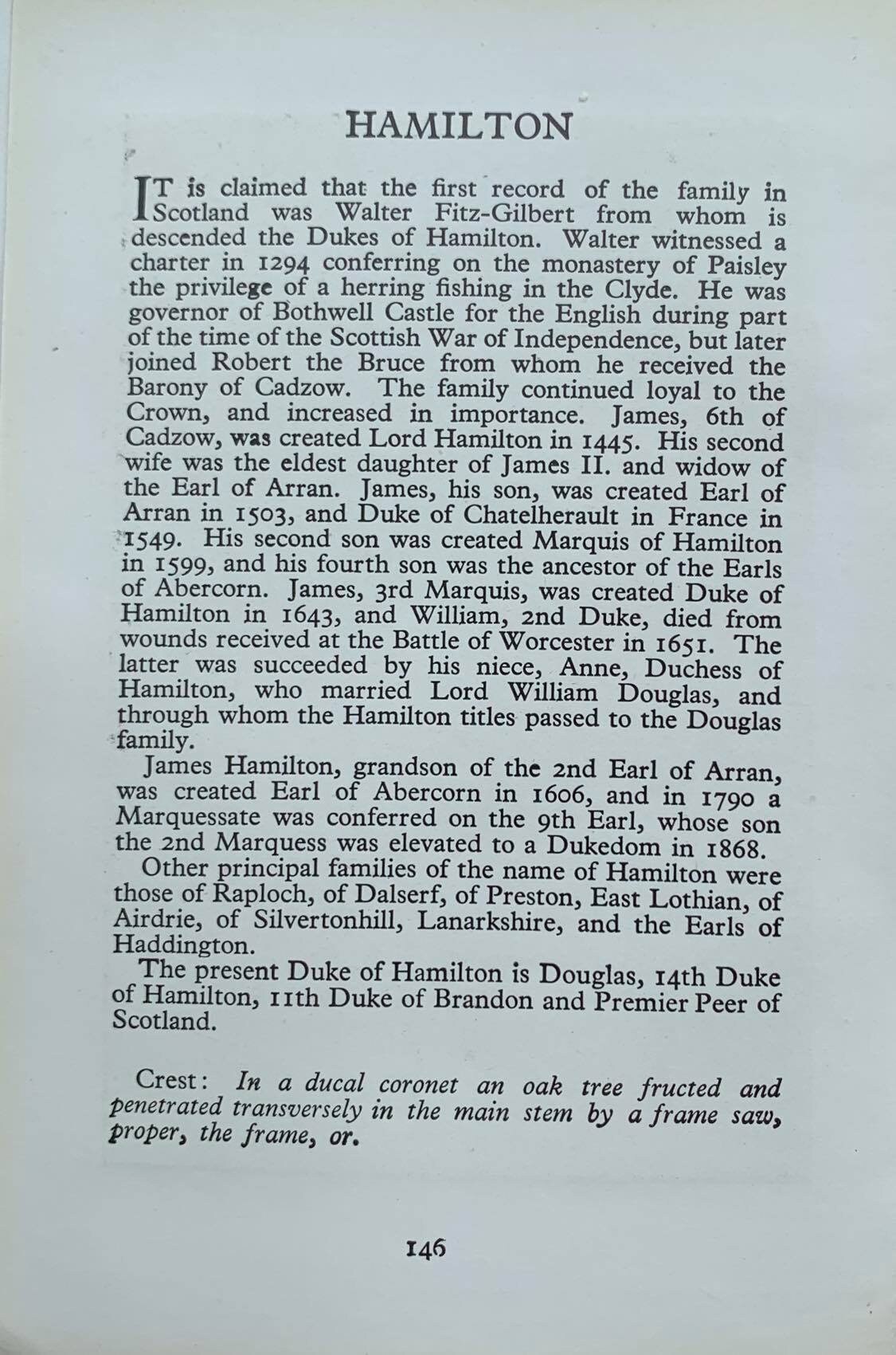 HAMILTON 1949 Original Vintage Print From the Clans and - Etsy