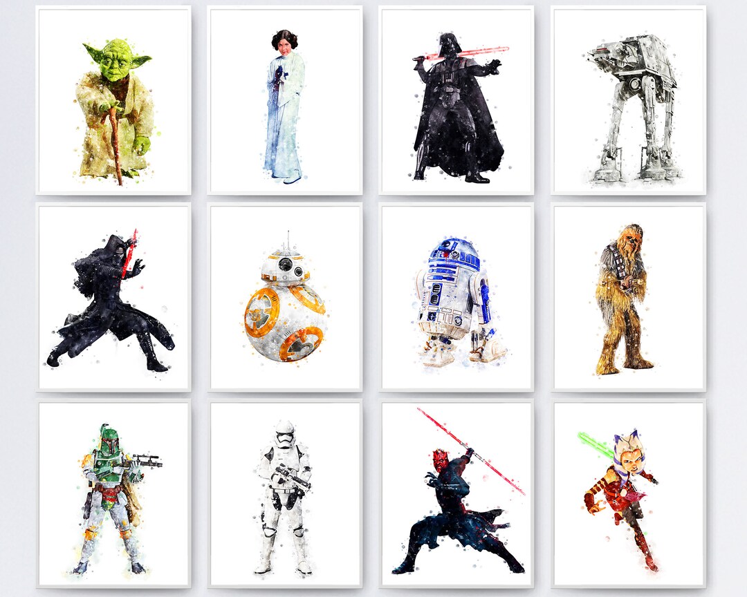 Star Wars Watercolor Set of 12 Star Wars Printable Movie Star Wars Wall ...