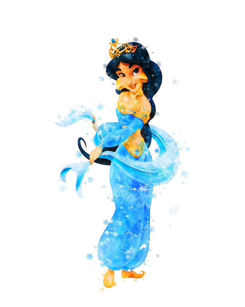 Princess Jasmine Watercolor Painting Wall Art Princess Jasmine Art ...