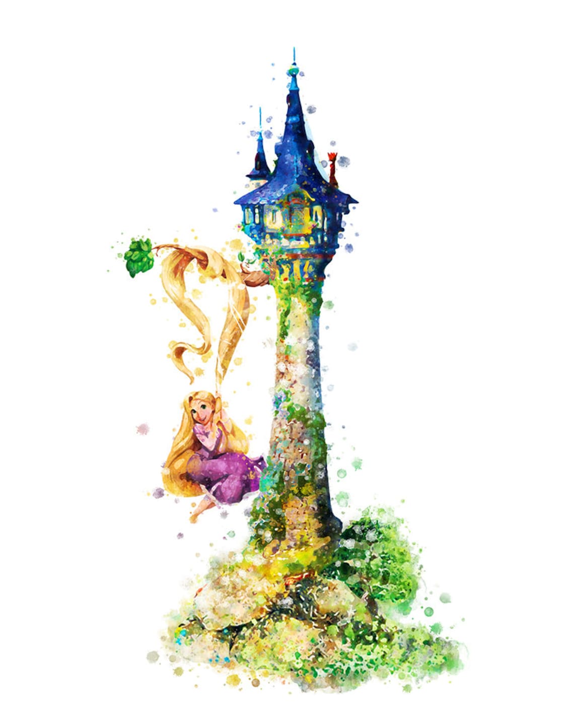 Tangled Tower Art Print Princess Rapunzel Watercolor Princess Rapunzel ...