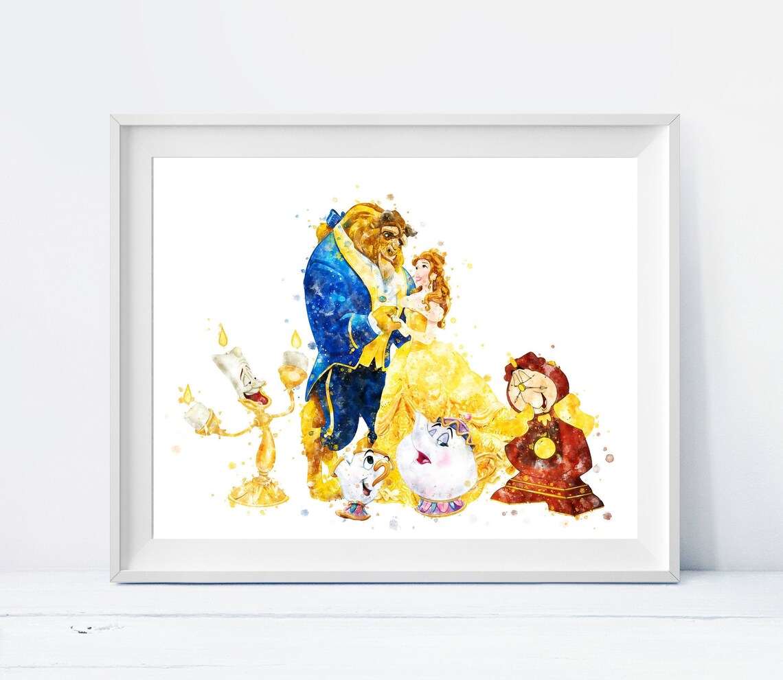 Beauty and the Beast Print Lumiere Cogsworth Mrs. Potts Chip Watercolor ...