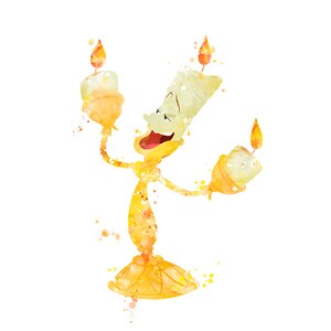 Beauty and the Beast Watercolor Painting Lumiere Cogsworth Mrs. Potts ...