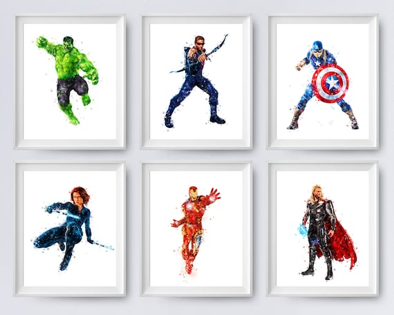 Avengers Set 6 Art Avengers Printable Superhero Watercolor - Etsy