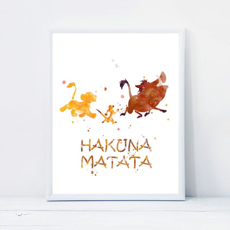 Hakuna Matata Print Pumbaa Timon Simba Watercolor Painting the Lion ...