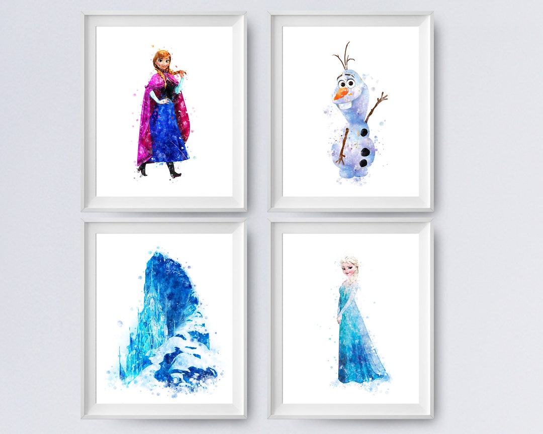 Frozen Watercolor Olaf Anna and Elsa Prints Frozen Castle Poster ...