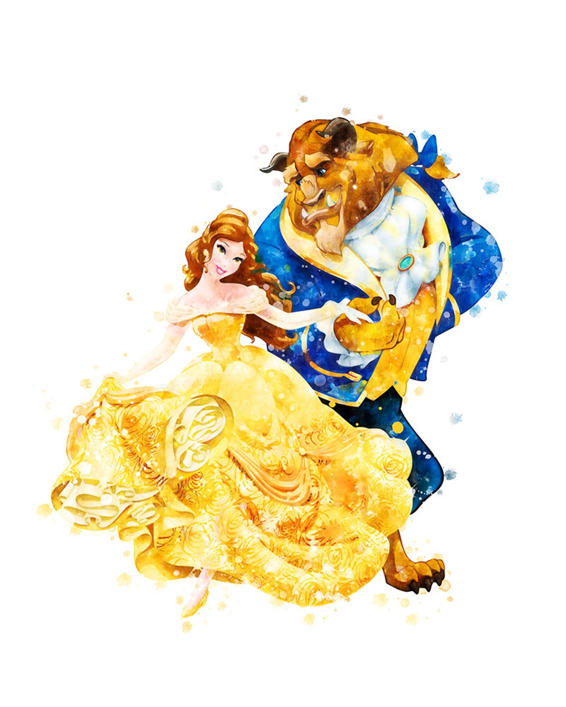 Beauty and the Beast Watercolor Painting Lumiere Cogsworth Mrs. Potts ...