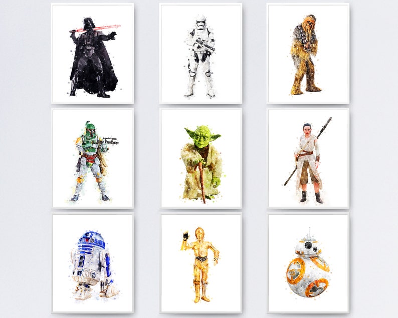 Star Wars Set of 9 Watercolor Printable Star Wars Prints Movie - Etsy
