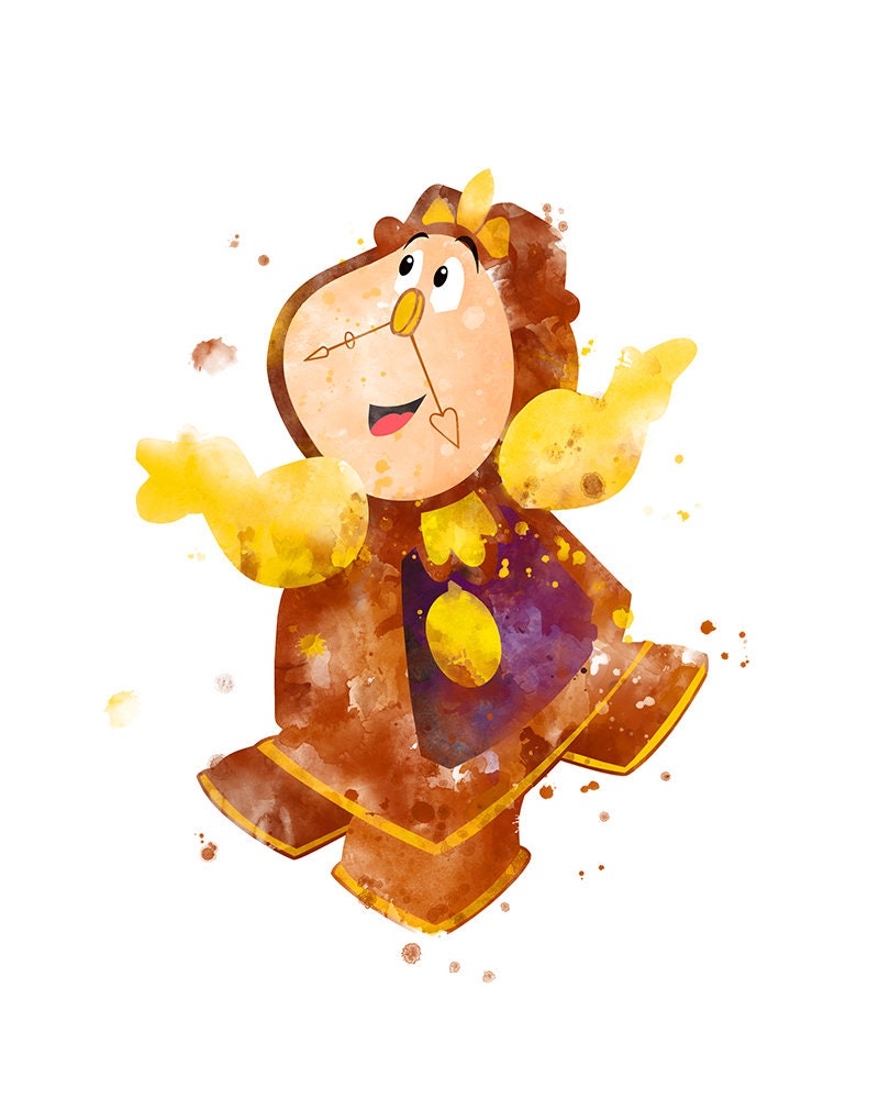 Beauty and the Beast Watercolor Painting Lumiere Cogsworth Mrs. Potts ...