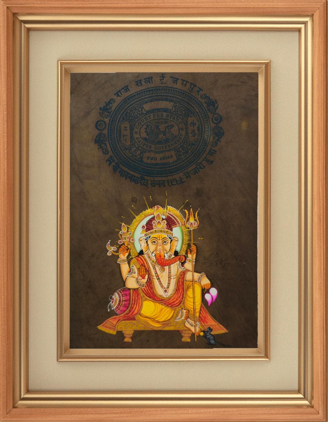Vintage Lord Ganesha Miniature Painting on Old Stamp Paper: Indian Art ...