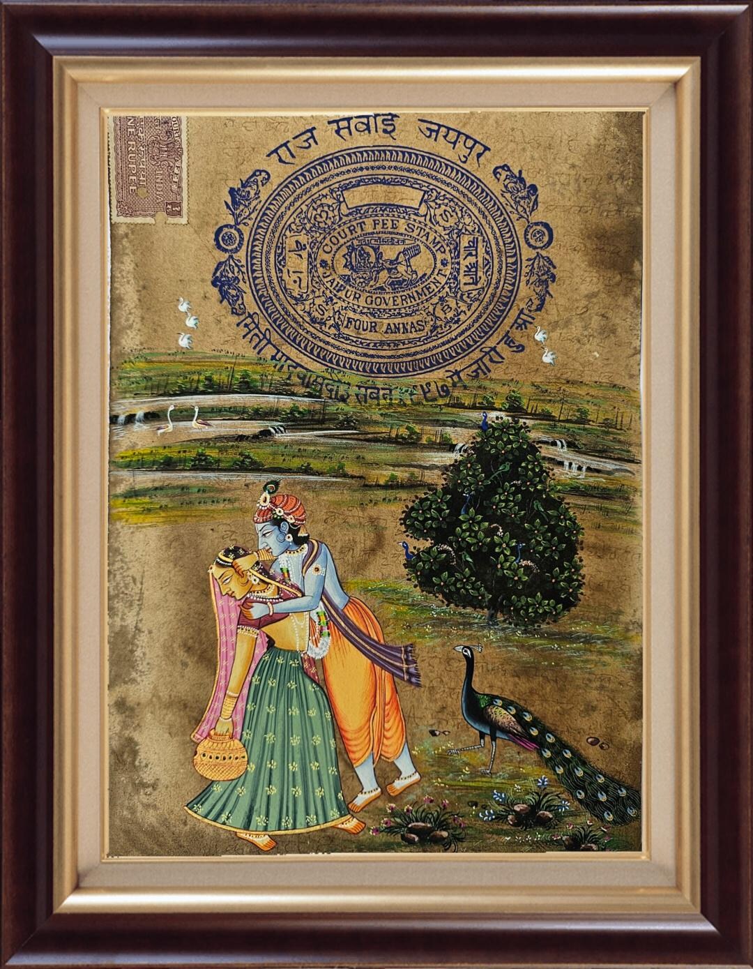 Vintage Radha Krishna Miniature Painting on Old Stamp Paper With Gold ...