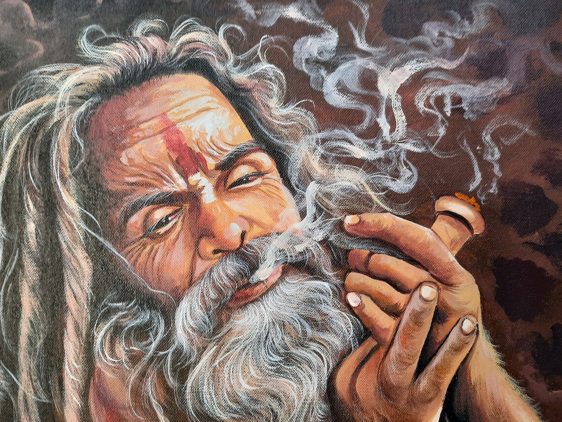 Sadhu Baba Smoking Chillum Baba Chillum Sadhu Smoking Wall Decor Indian ...