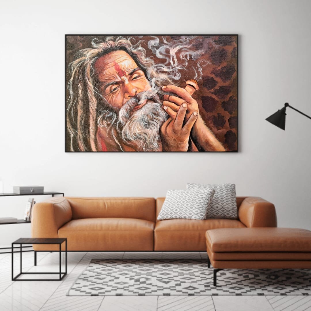 Sadhu Baba Smoking Chillum Baba Chillum Sadhu Smoking Wall Decor Indian ...