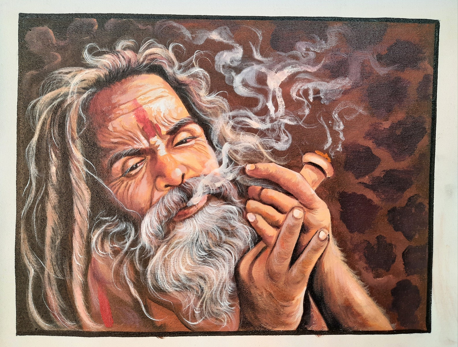 Sadhu Baba Smoking Chillum Baba Chillum Sadhu Smoking Wall Decor Indian ...