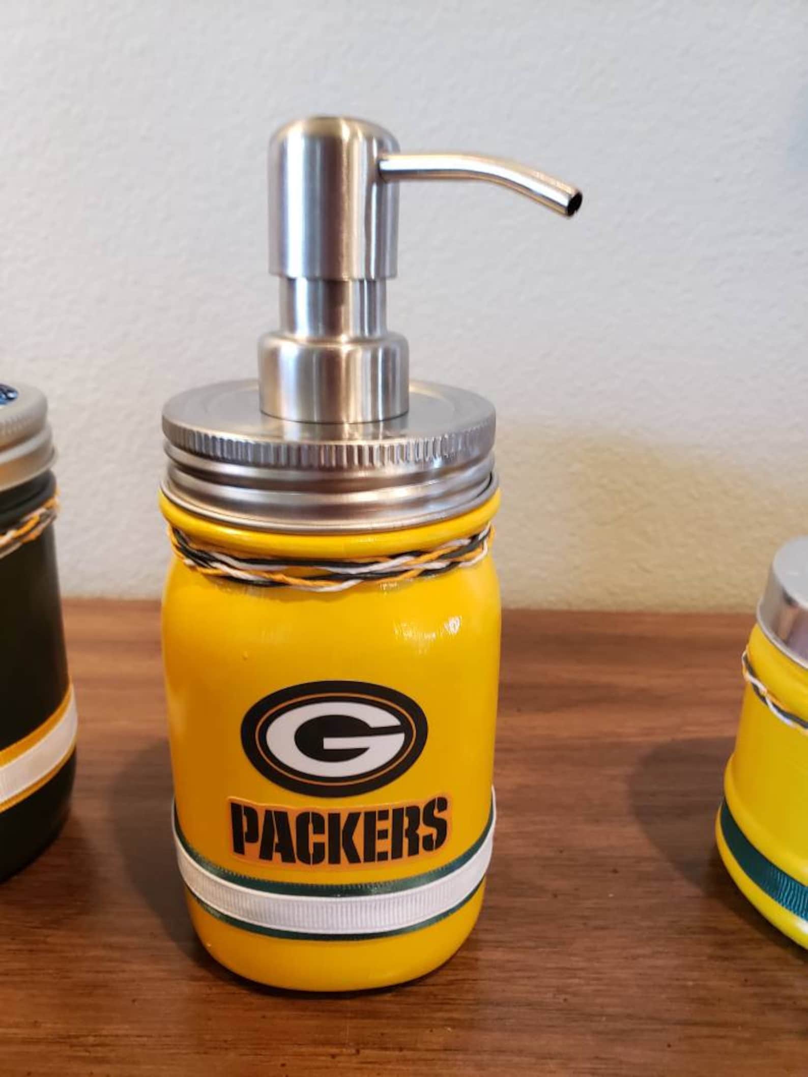 Mason Jar Green Bay Packers Football Bathroom Set, Office Set. - Etsy