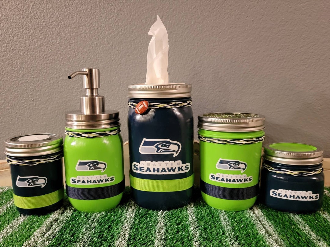 Seattle Seahawks Mason Jar Football Bathroom, Office, or Bedroom Set ...