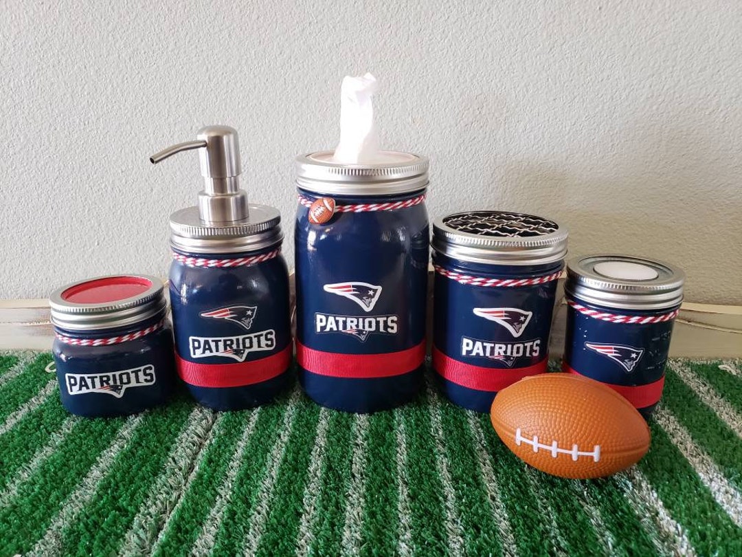 New England Patriots Mason Jar Bathroom or Office Set - Etsy