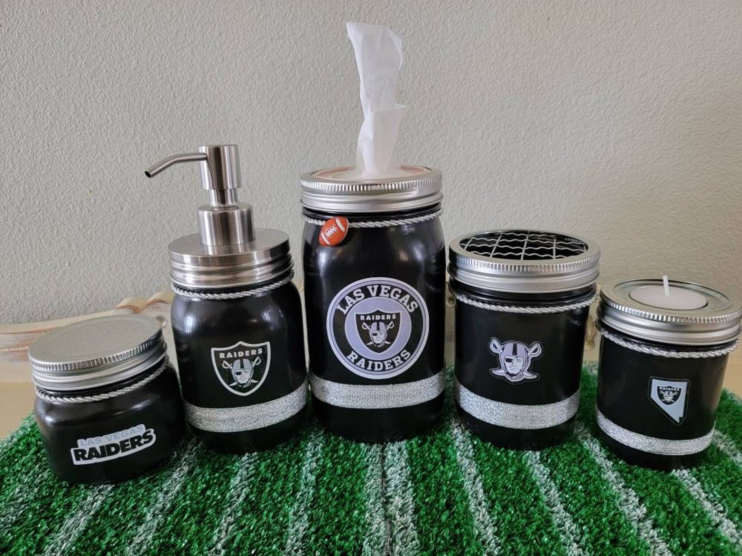 Las Vegas Raiders Mason Jar Bathroom, or Office Set. - Etsy
