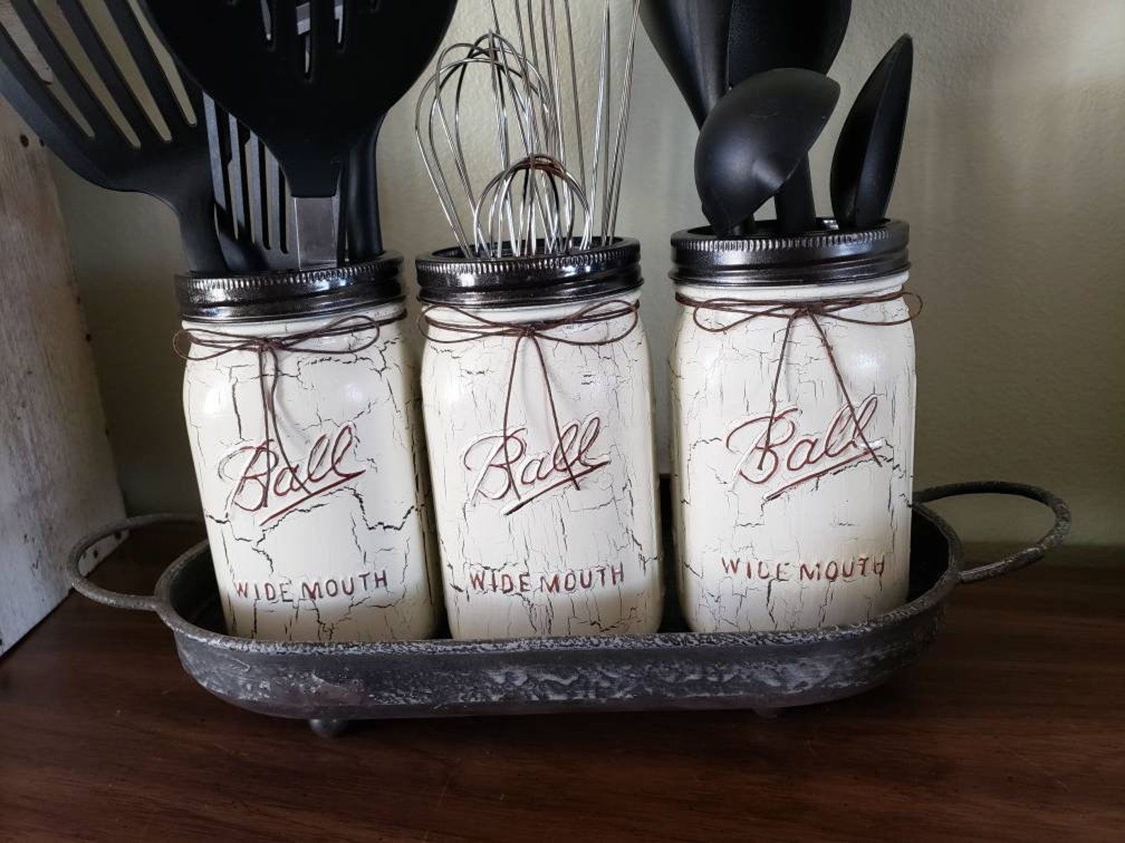 Mason Jar Kitchen Canisters Set Utensil Holder Salt and - Etsy