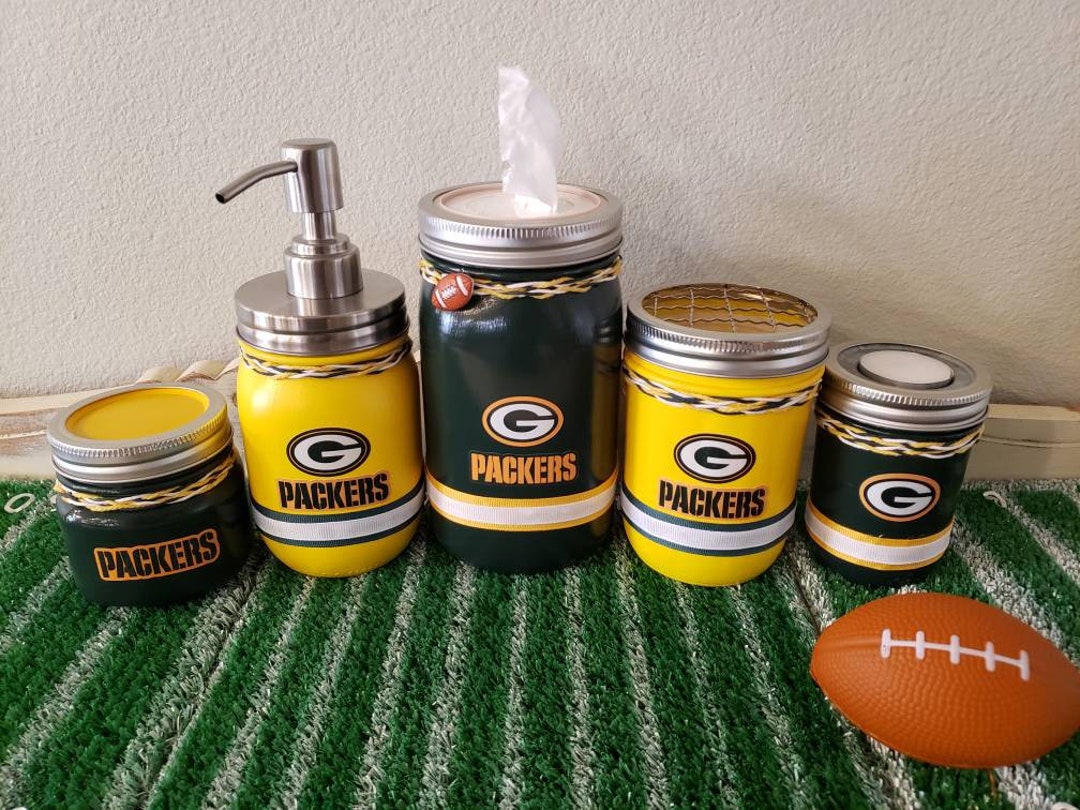 Mason Jar Green Bay Packers Football Bathroom Set, Office Set. - Etsy