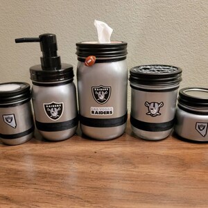 Las Vegas Raiders Mason Jar Bathroom, or Office Set. - Etsy