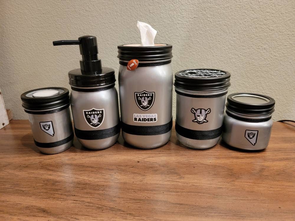 Las Vegas Raiders Mason Jar Bathroom, or Office Set. - Etsy