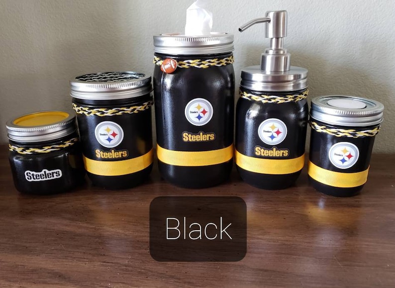 Mason Jar Pittsburgh Steelers Football Bathroom or Office Set. - Etsy