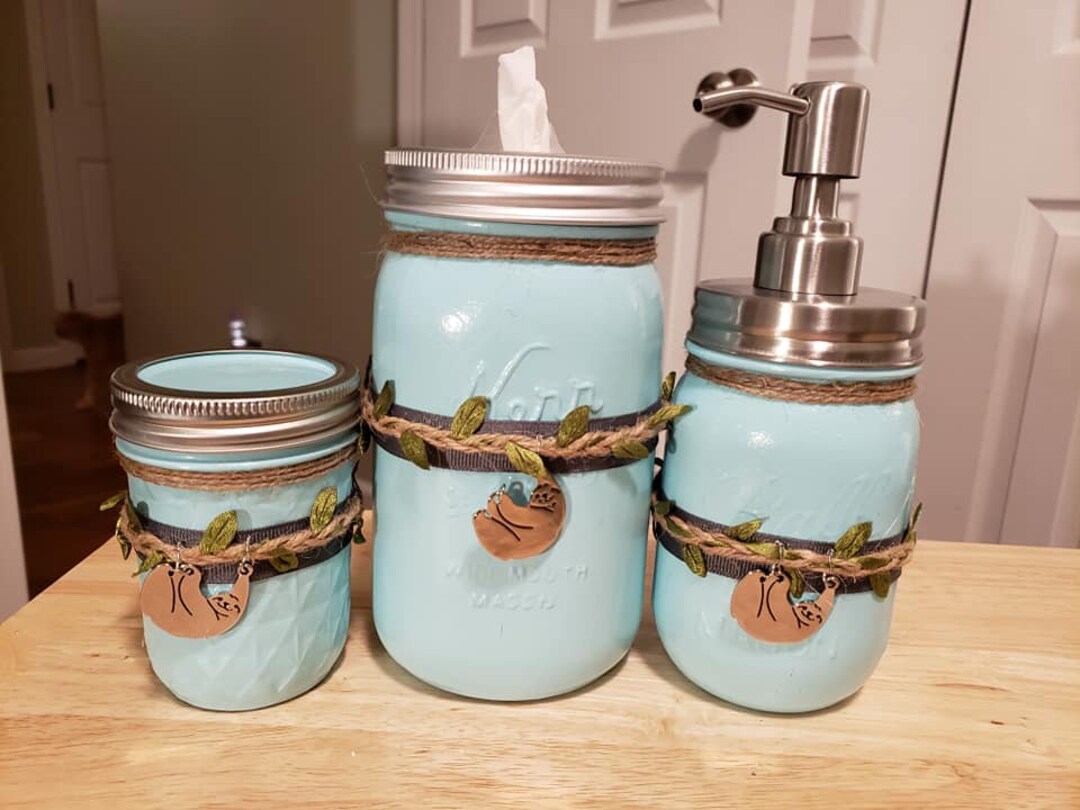 Sloth Mason Jar Bathroom Set or Office Set. - Etsy