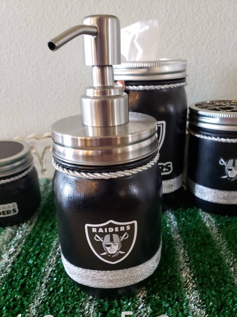 Las Vegas Raiders Mason Jar Bathroom, or Office Set. - Etsy