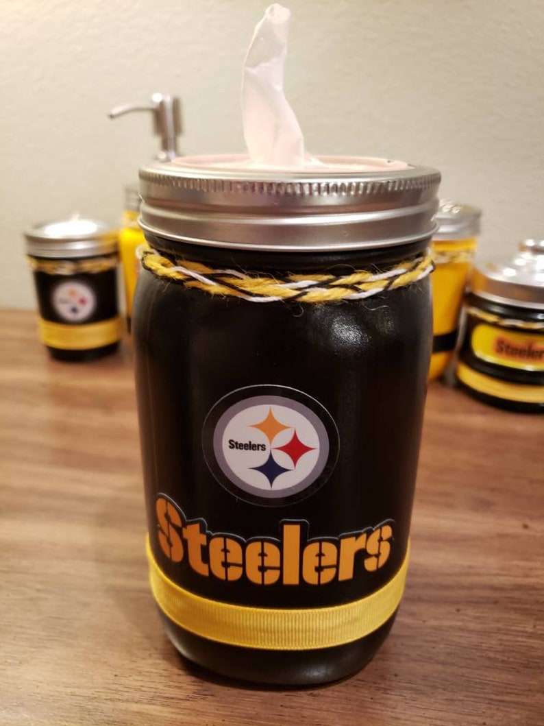 Mason Jar Pittsburgh Steelers Football Bathroom or Office Set. - Etsy