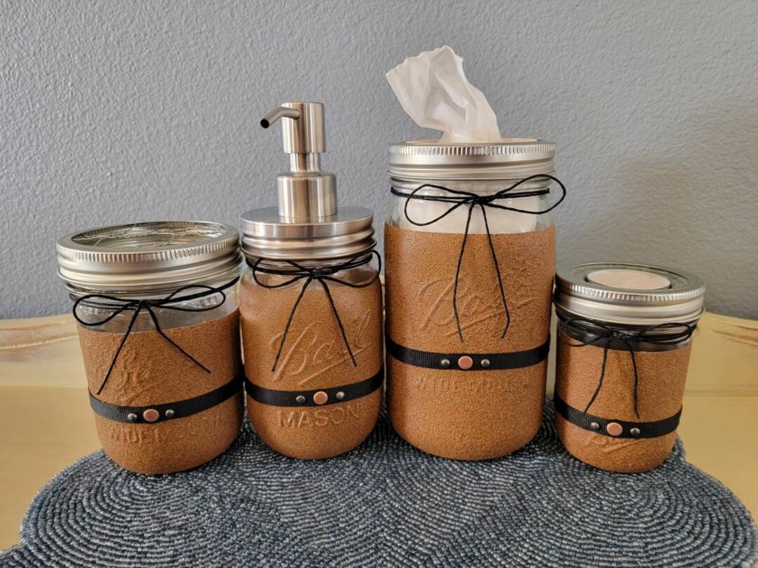 Stone, Stucco, Adobe, Textured Mason Jar Bathroom Set. - Etsy