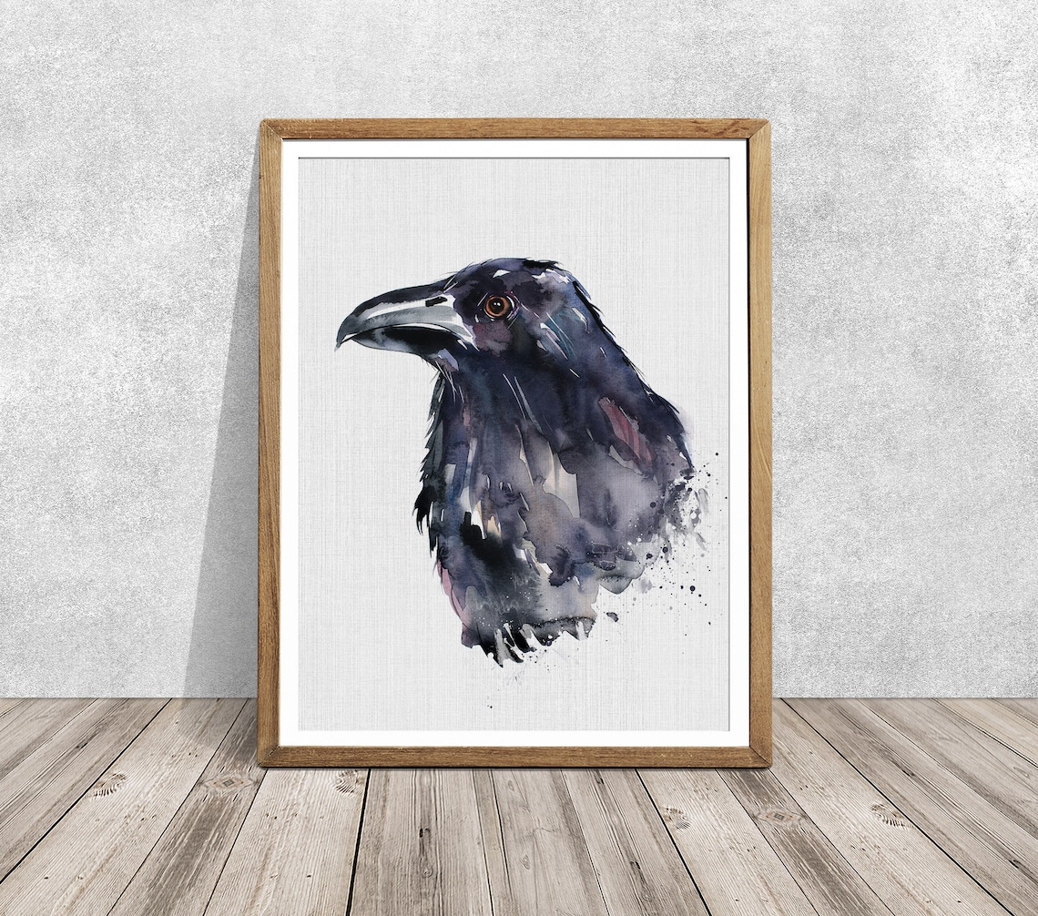 RAVEN Raven art print Hand drawn raven print Black raven | Etsy