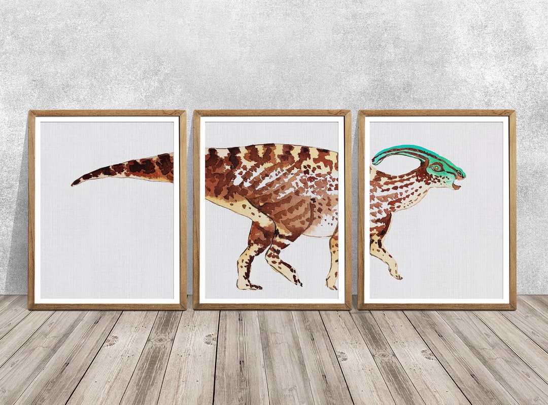 Dinosaur Art SET Of3 Parasaurolophus Dinosaur Print Dinosaur - Etsy