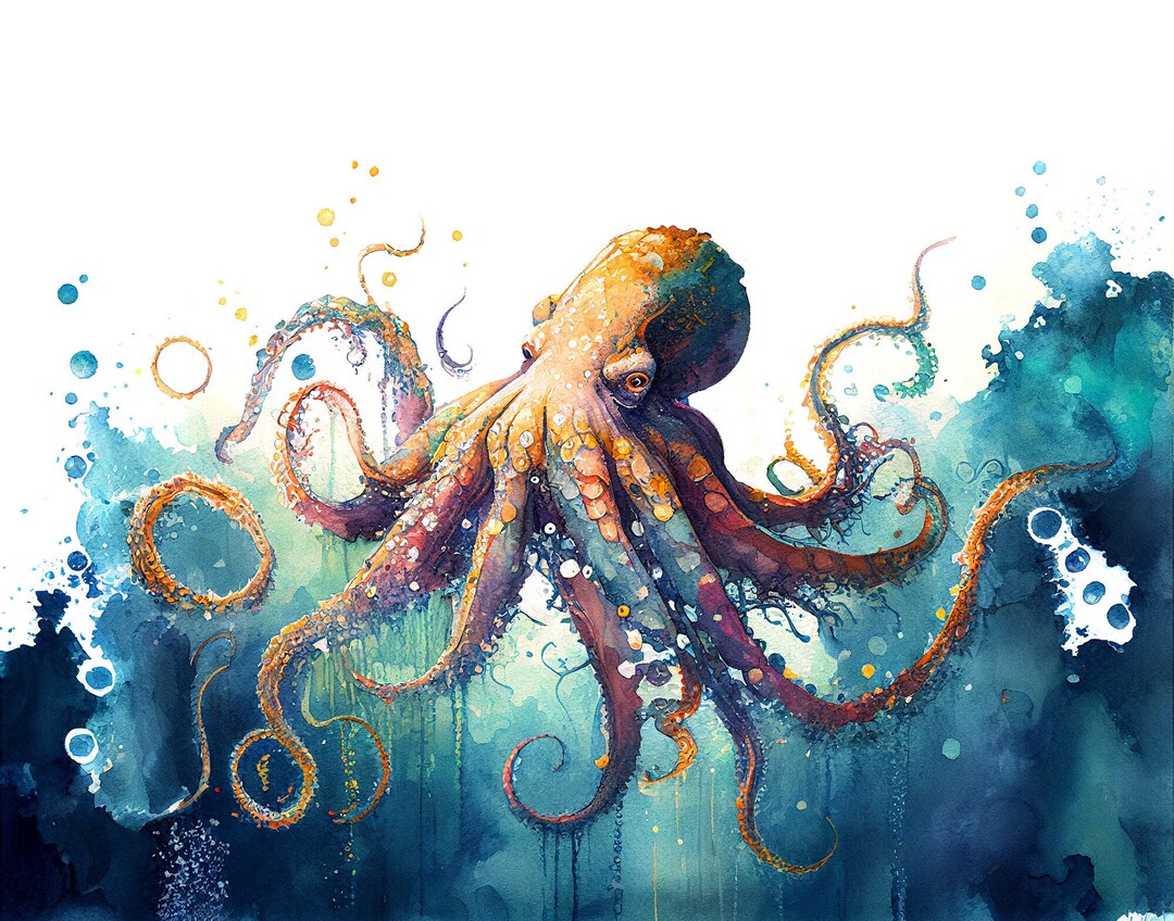 Watercolor Octopus Art Print: Ocean Animal Illustration - Etsy