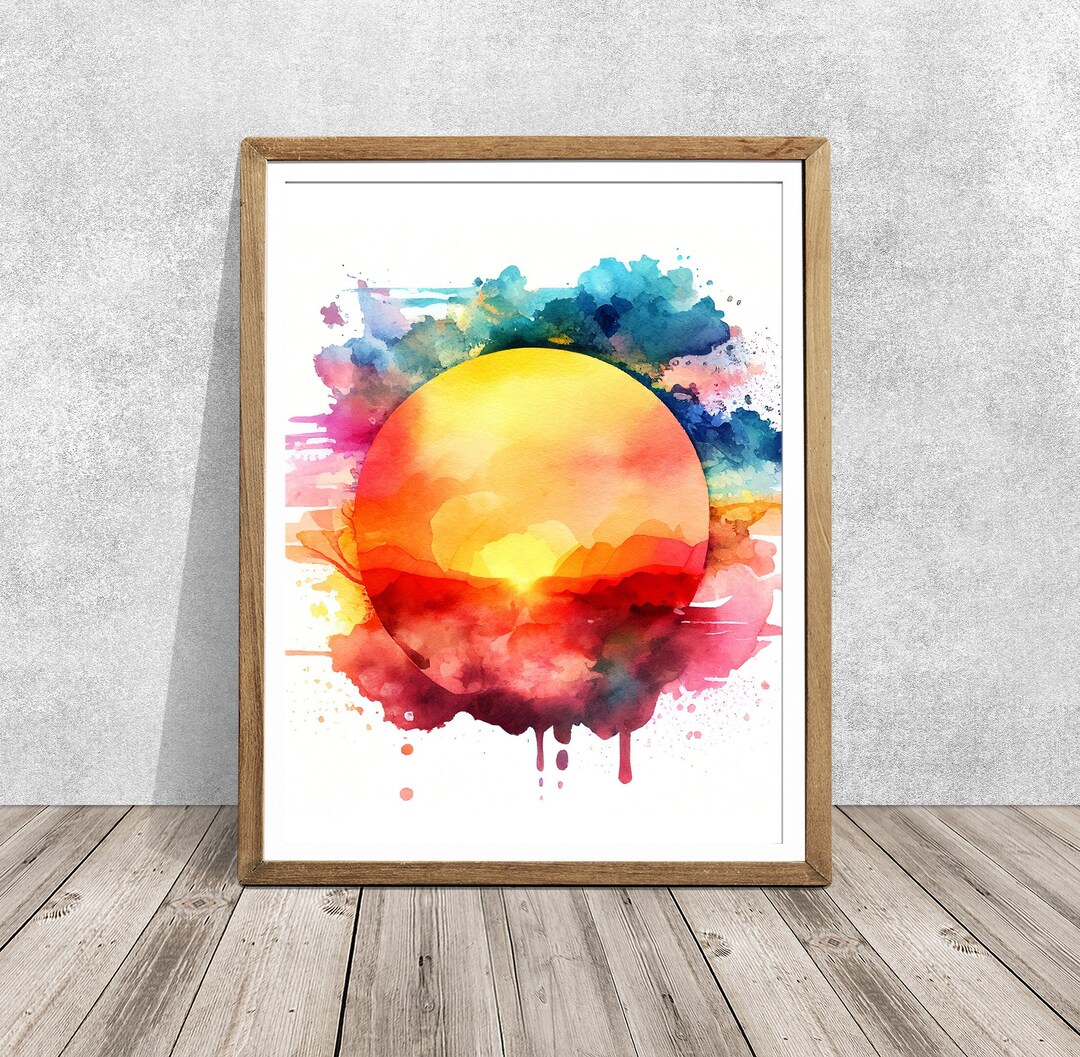 Sun Print Sun Watercolor Painting Sun Painting Sun Wall - Etsy
