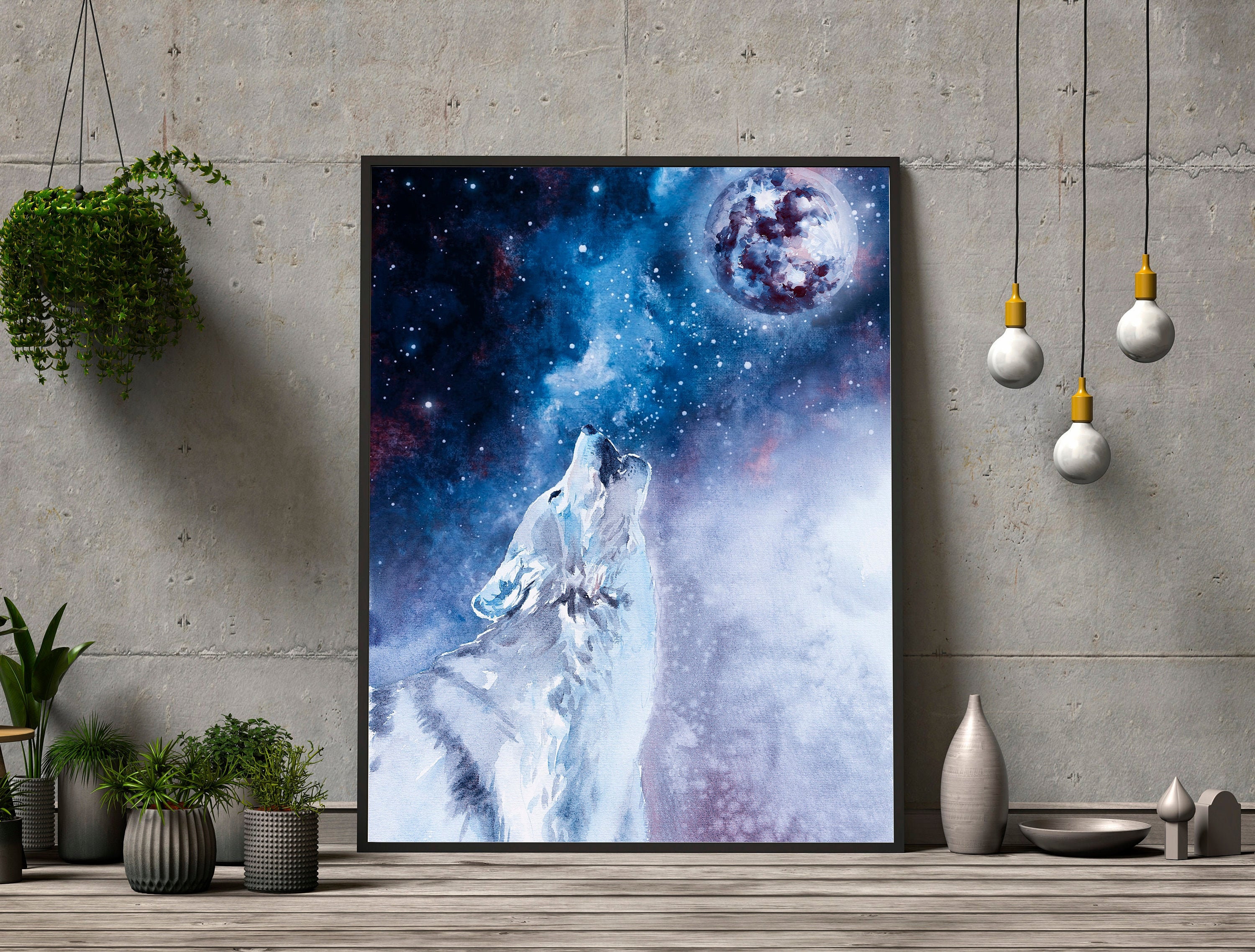 Wolf Art Print Wolf Print Wolf Art Wolf Moon Moon Wall - Etsy