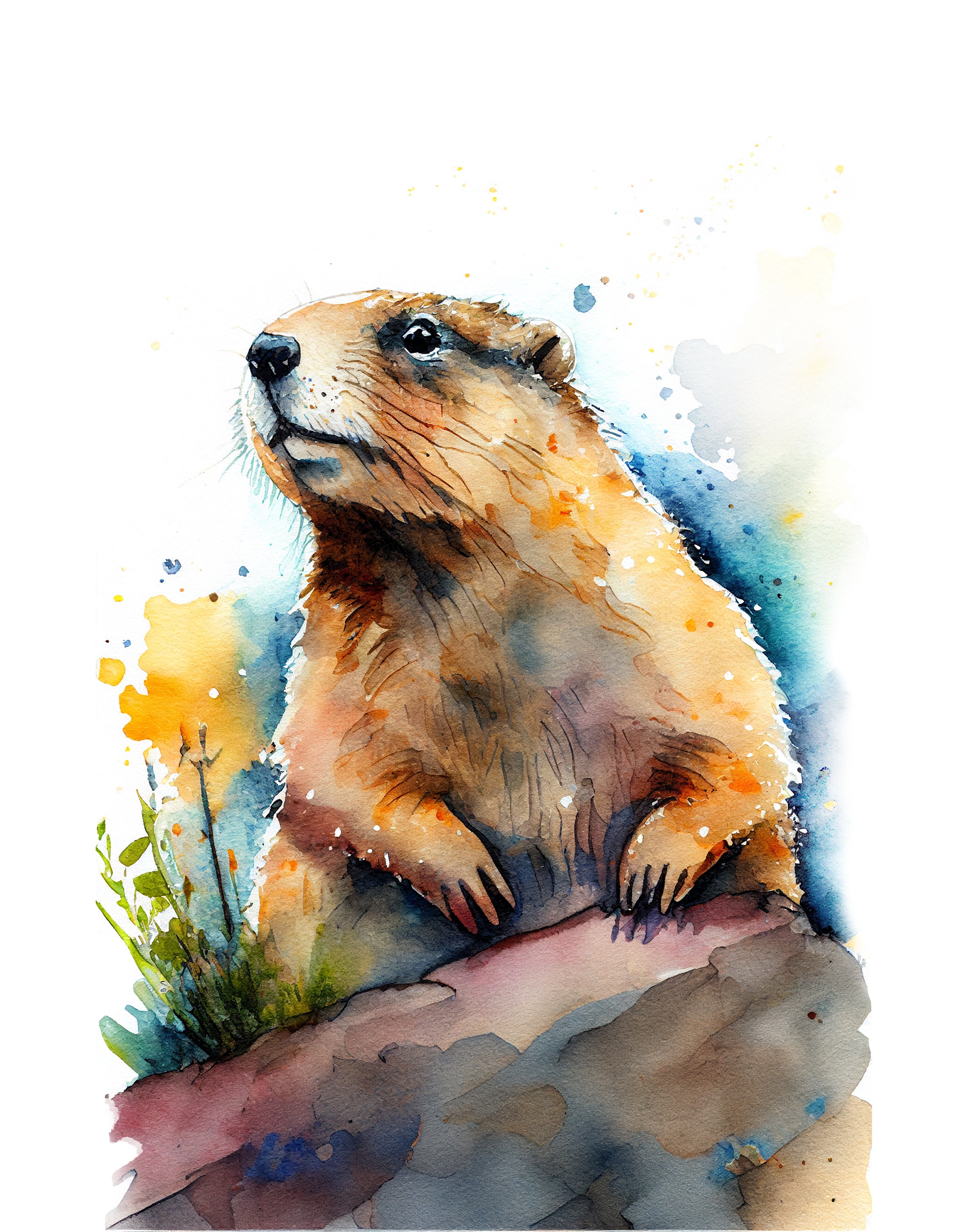 Groundhog Watercolor Woodland Animal Watercolor Groundhog - Etsy