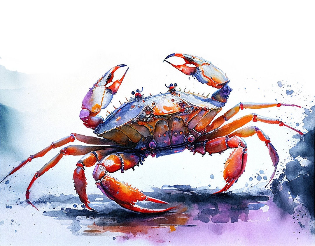 Crab Wall Art Watercolor Crab Print Crab Painting Crab Wall - Etsy